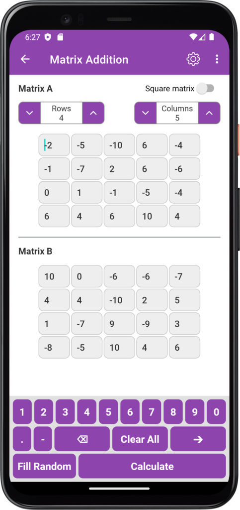 Linear algebra - Mobile apps solutions