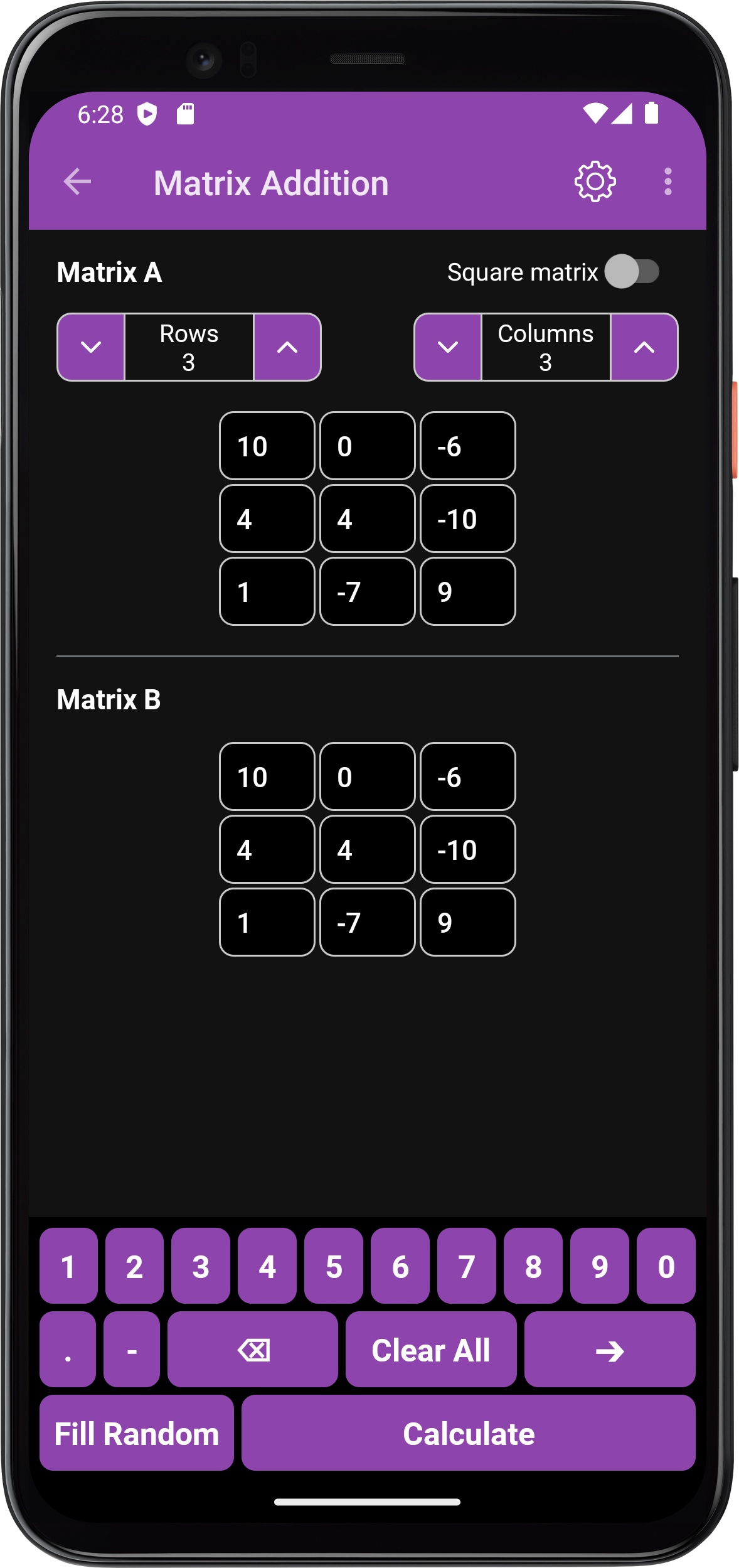 Linear algebra - Mobile apps solutions